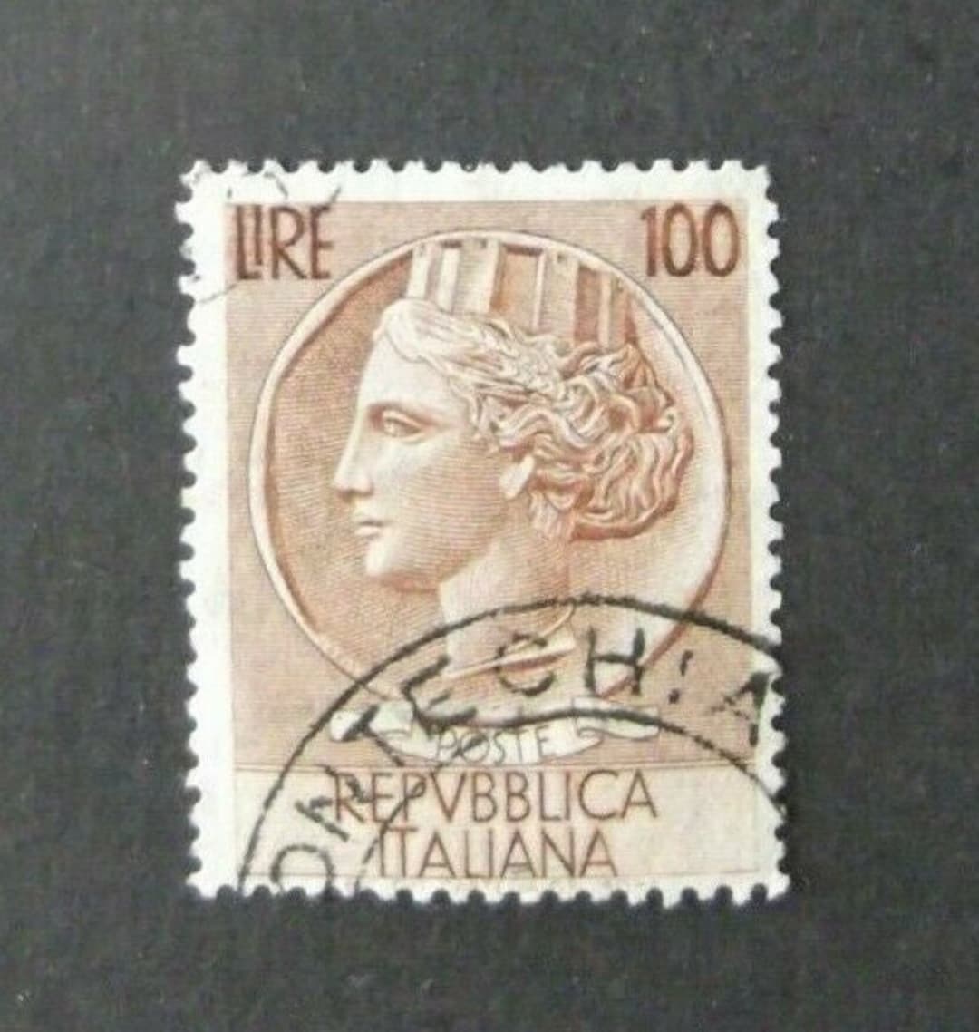 Stamp Francobollo Poste Italiana 100 Lire Filigrana Stelle Siracusana ...