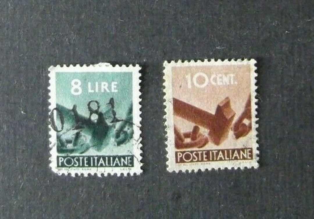 Lotto 2 Francobollo Poste Italiane 8 lire 10 Cent Martello Filigrana ruota usata - Etsy Italia