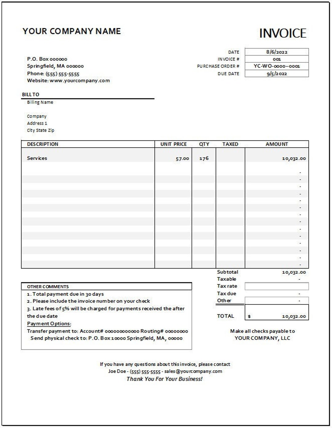 SIMPLE INVOICE TEMPLATE | Editable Billing Form | Price List Template ...