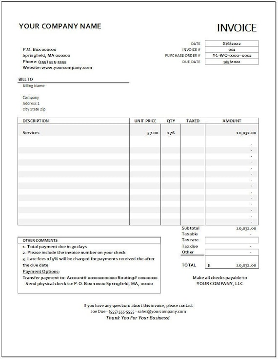 SIMPLE INVOICE TEMPLATE Editable Billing Form Price List - Etsy UK