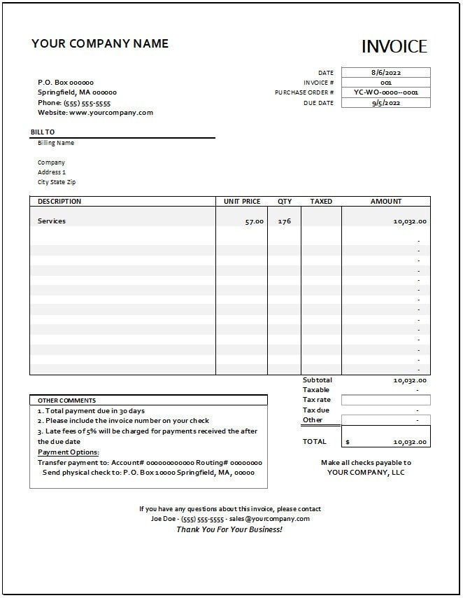 SIMPLE INVOICE TEMPLATE | Editable Billing Form | Price List Template ...