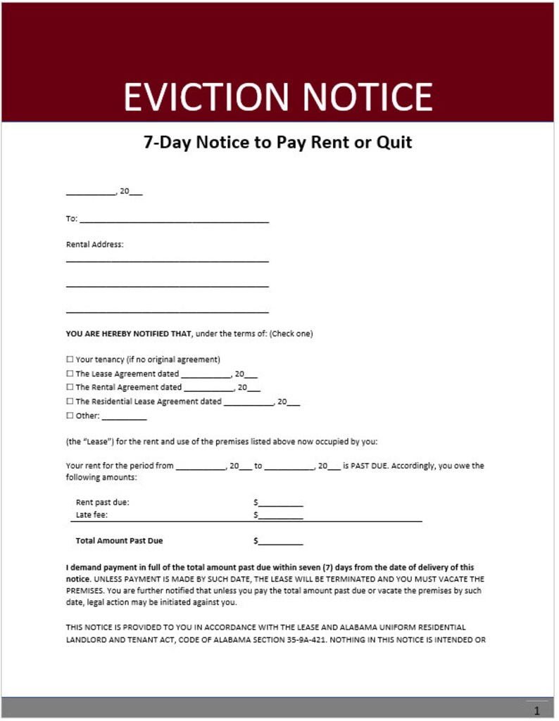 Eviction Notice - Eviction Form - Notice to Vacate Premises - Proof of ...