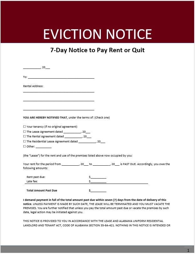 Eviction Notice - Eviction Form - Notice to Vacate Premises - Proof of ...