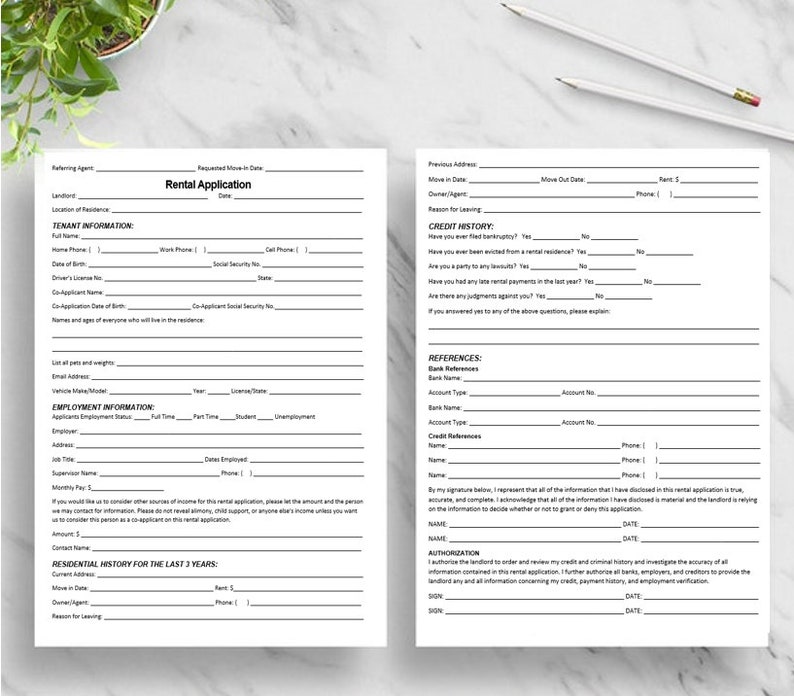 Rental Application Form - Tenant Profile Form - Editable Word Docx ...