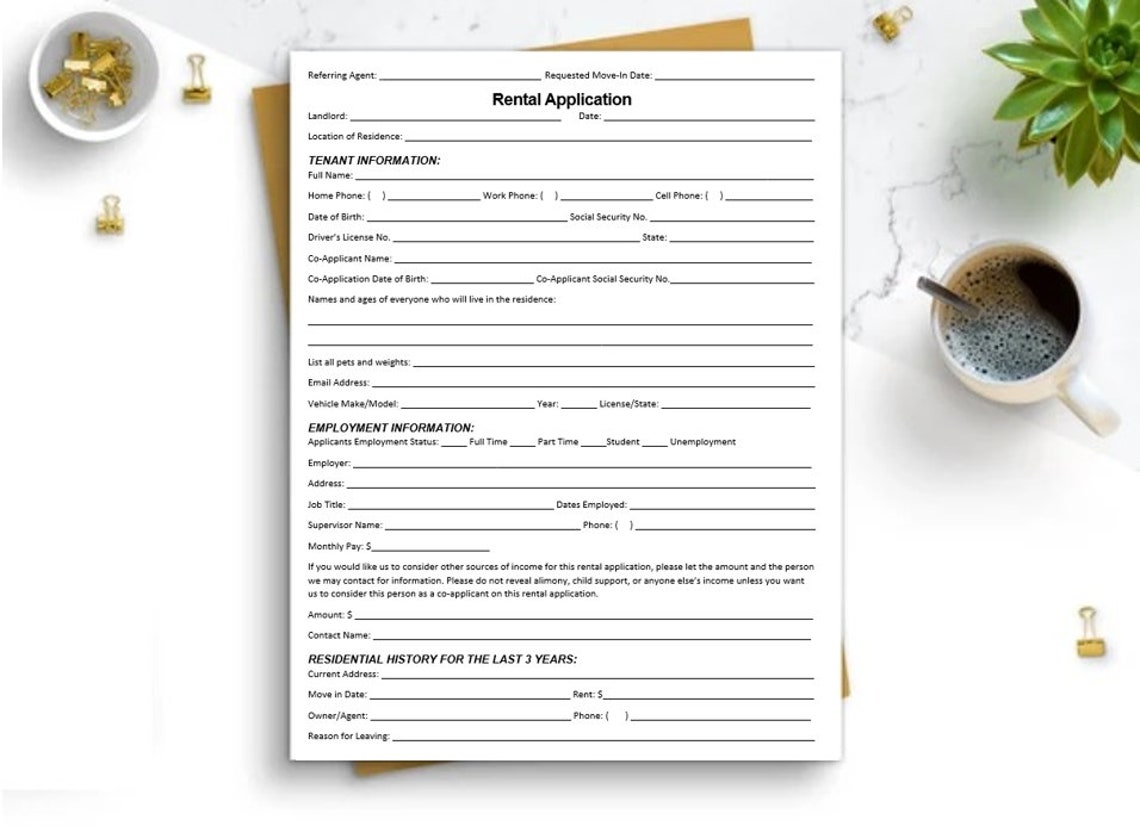 Rental Application Form - Tenant Profile Form - Editable Word Docx ...