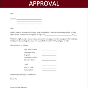 Rental Applicant Approval Notice - Tenant Approval Form - Editable Word ...