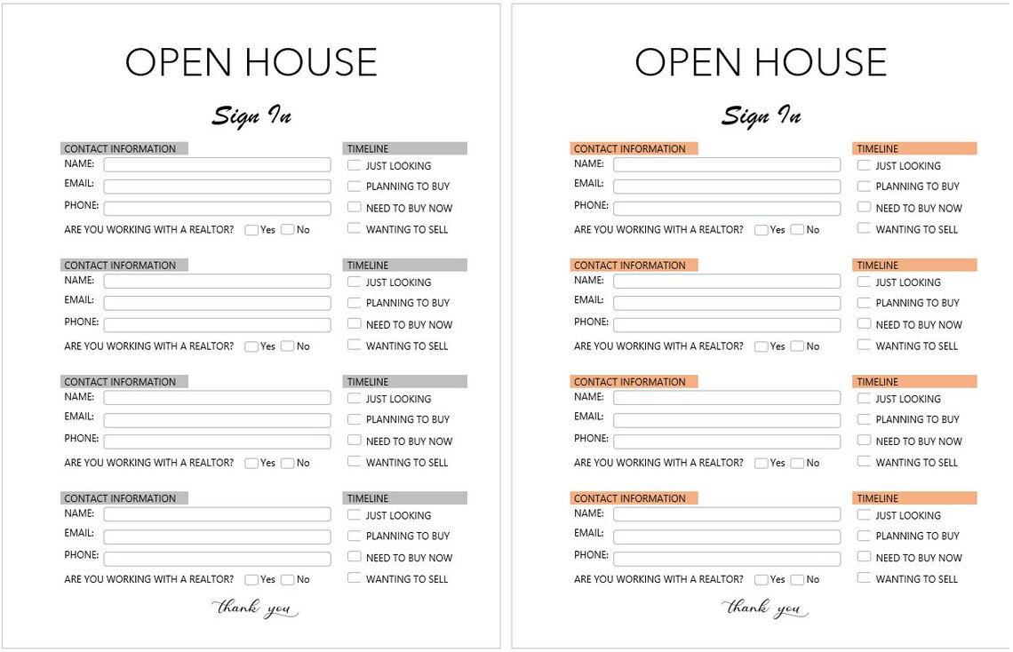 Open House - Sign in Form - Editable Word Docx - Instant Download - Etsy