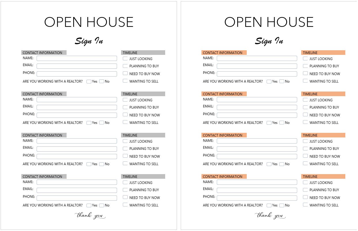 Open House - Sign in Form - Editable Word Docx - Instant Download - Etsy