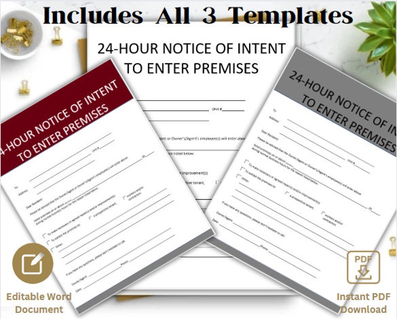 Rental 24 Hour Notice Of Intent To Enter Premises Tenant 24 Hour Entry