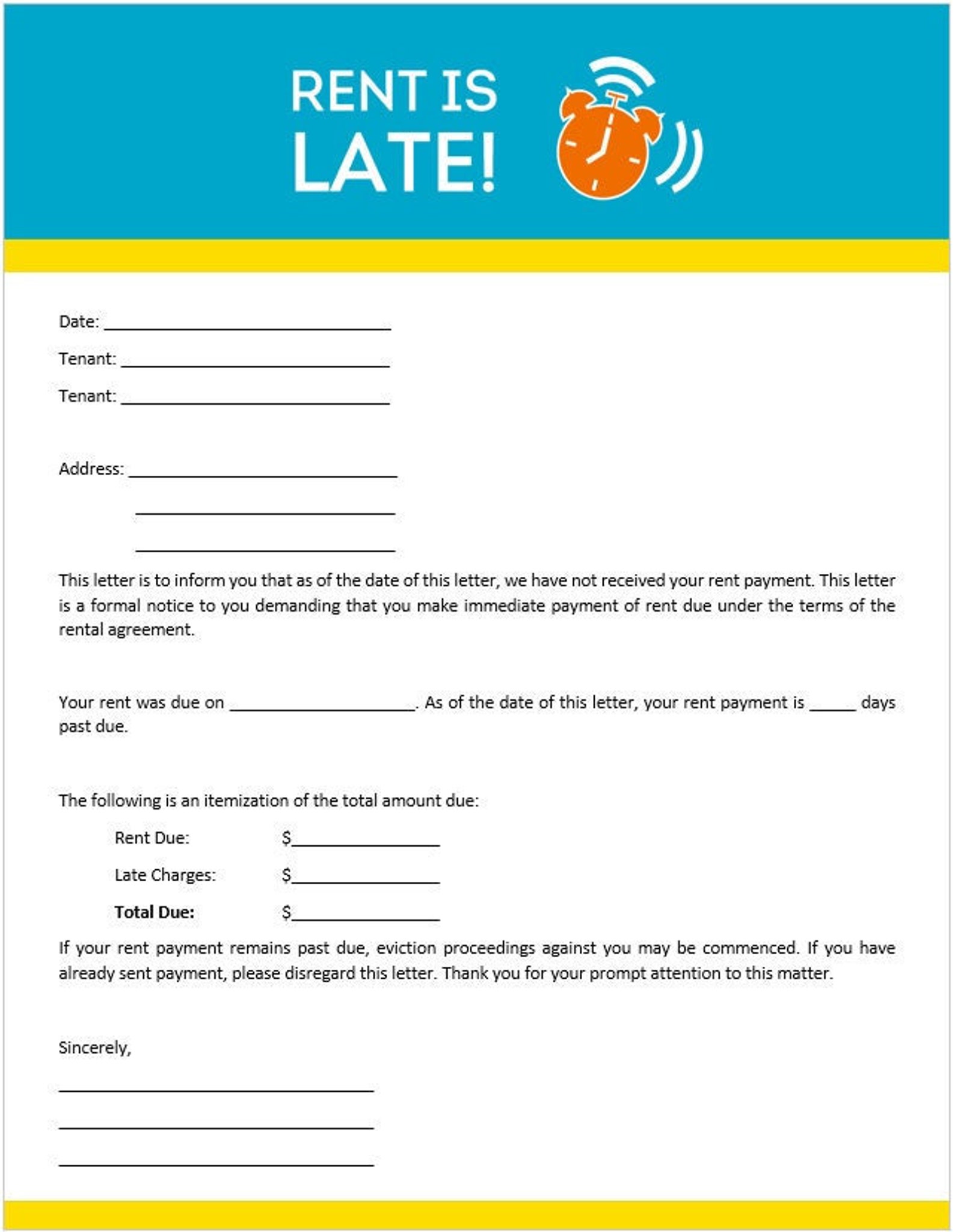 Late Rent Notice - Overdue Rent Form - Editable Word Docx - Instant ...