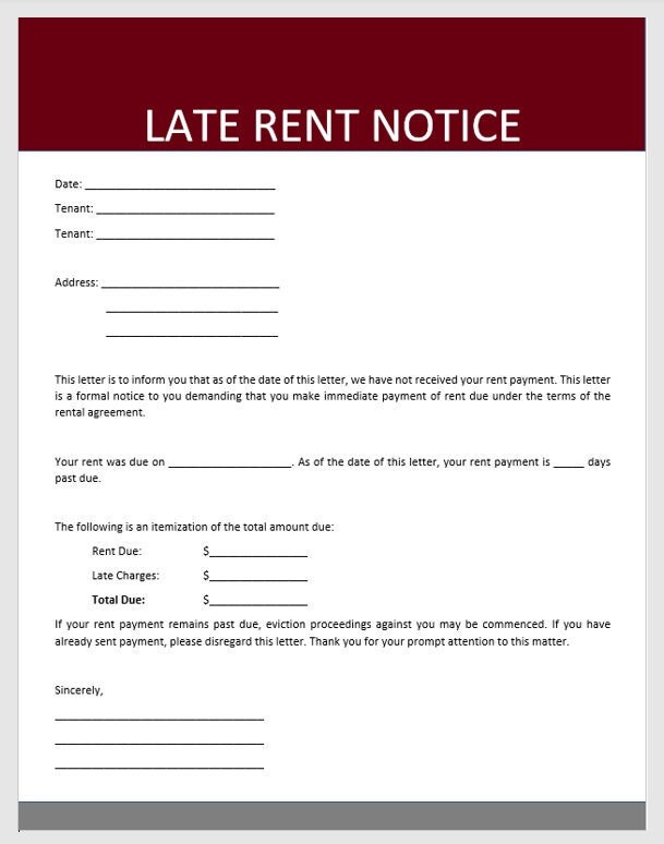 Late Rent Notice - Overdue Rent Form - Editable Word Docx - Instant ...