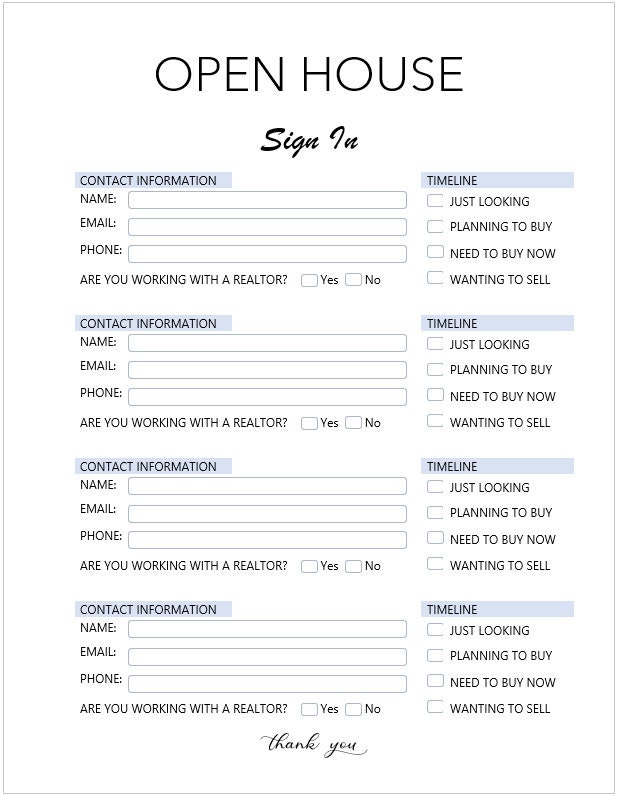Open House - Sign in Form - Editable Word Docx - Instant Download - Etsy