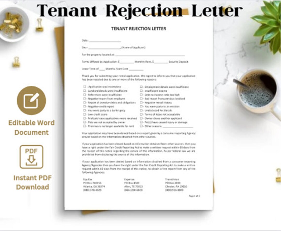 Tenant Denial Notice - Tenant Rejection Form - Editable Word Docx ...