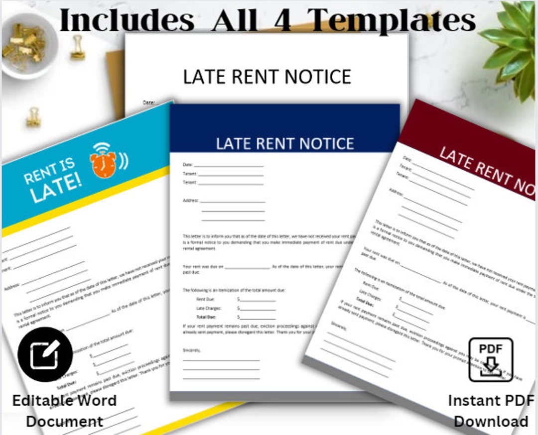 Late Rent Notice - Overdue Rent Form - Editable Word Docx - Instant ...