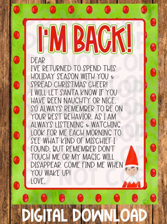 Printable Christmas Elf is Back Letter Digital Elf Letter | Etsy