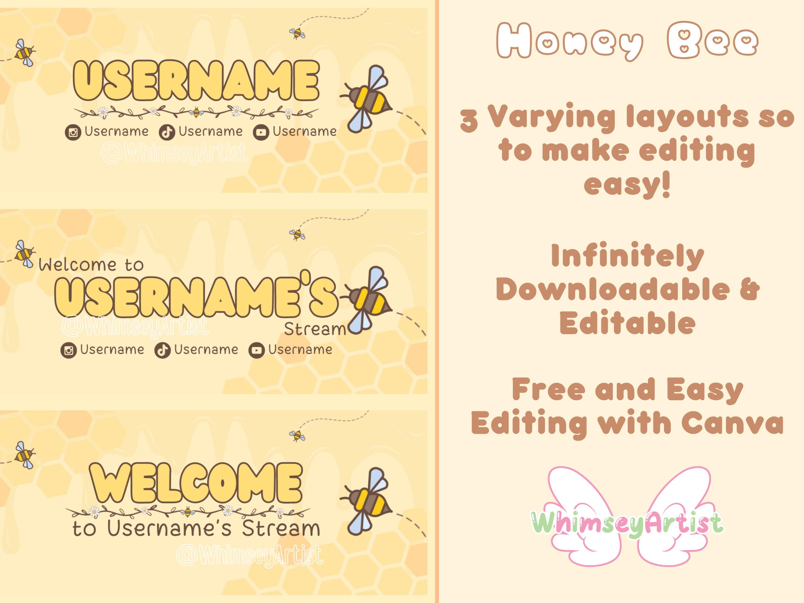 Honey Bee Editable Twitch Banner, Stream Banner, Bee Twitch Emote, Bee ...
