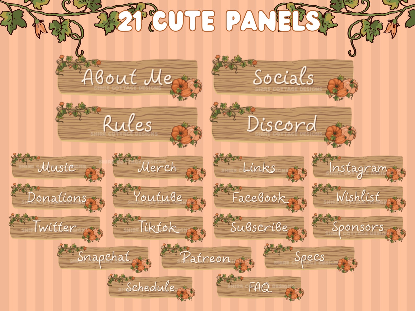 Wooden Pumpkin Twitch Panels - Cottage Core Stream Pack - Pumpkin ...