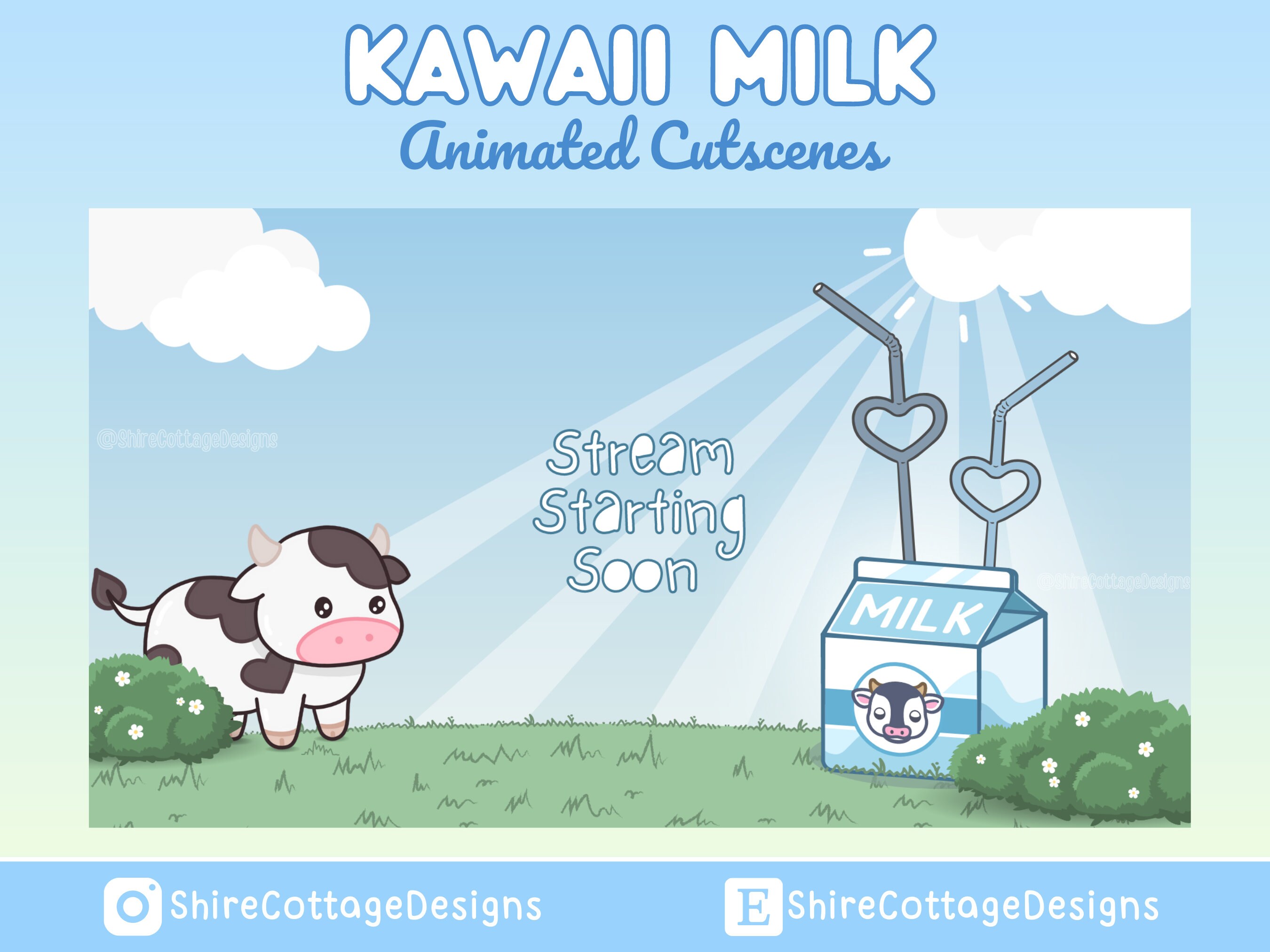 Kawaii Milk Cow Animated Cutscenes, Kawaii Cow Stream Pack, Animated ...