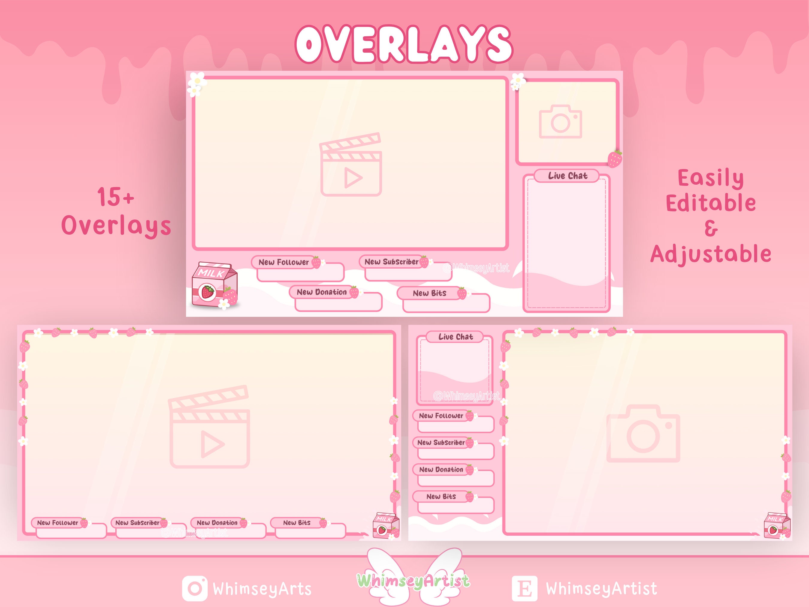 Strawberry Milk Stream Package, Animated Overlays. Cow Emotes, Cow ...