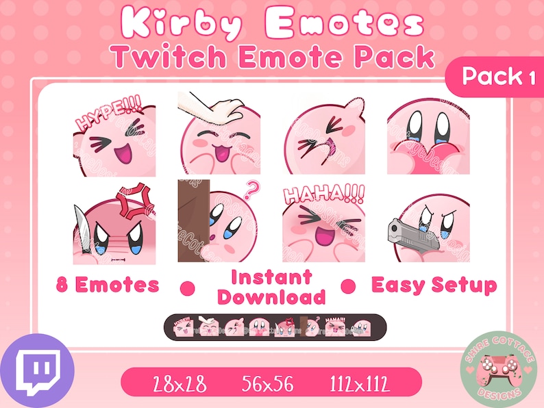 Kirby Emote Pack 1, Kirby Stream Package, Pink Emotes, Kirby Sub Badges ...