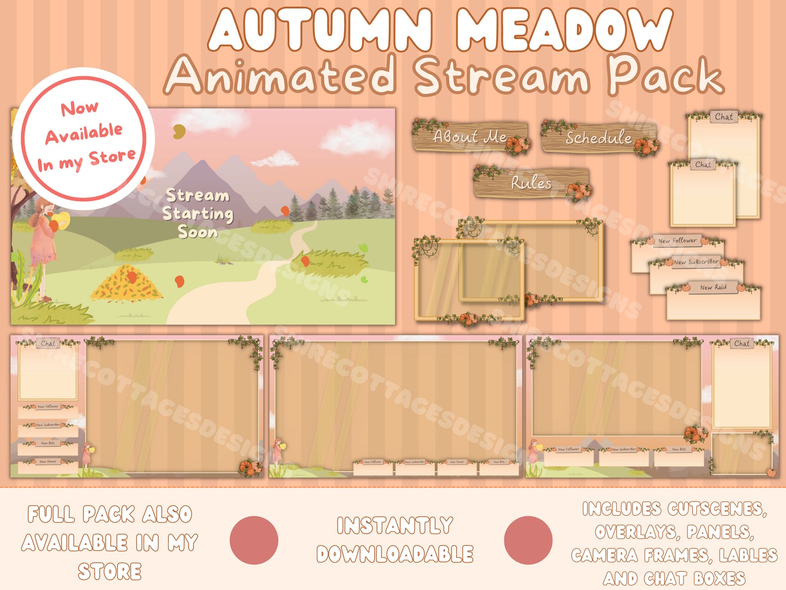 Wooden Pumpkin Twitch Panels - Cottage Core Stream Pack - Pumpkin ...