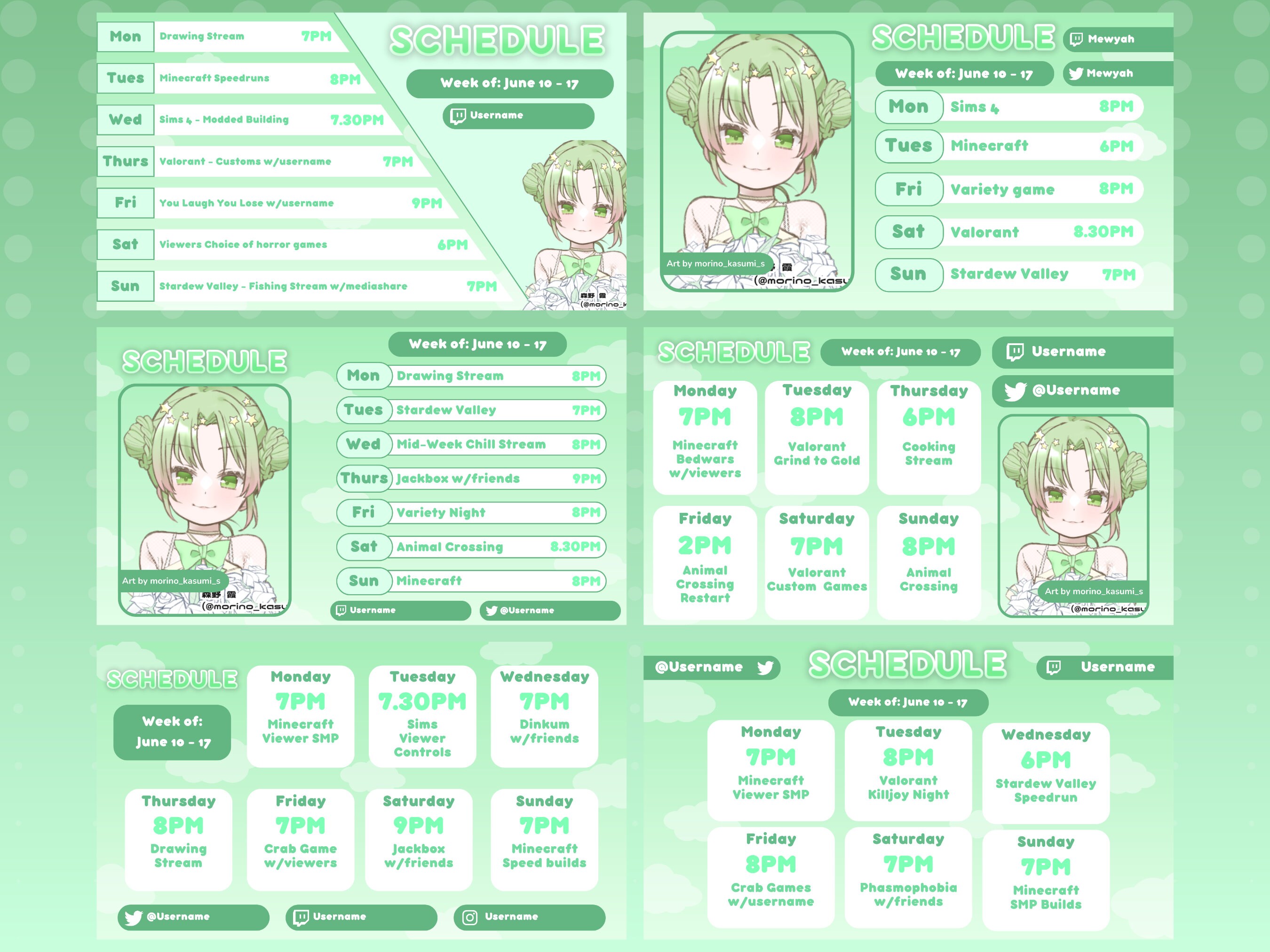 Green Sunset Stream Schedule Bundle, Green Twitch Accessories, Stream ...