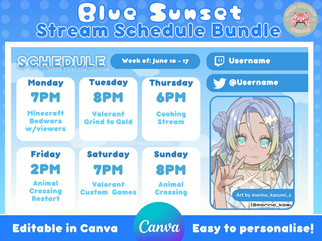 Blue Sunset Stream Schedule Template, Twitch Schedule, Blue Twitch ...