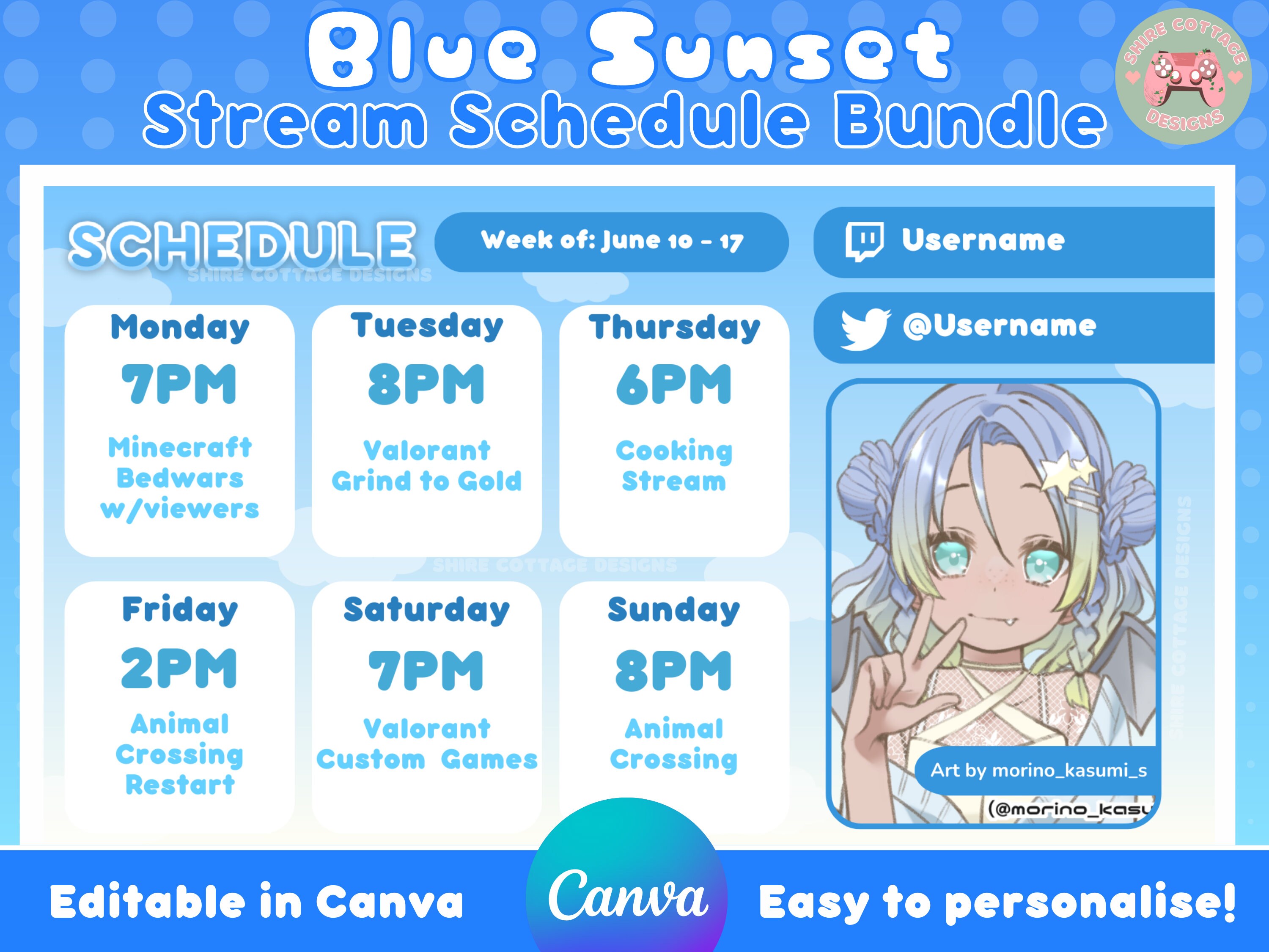 Blue Sunset Stream Schedule Template, Twitch Schedule, Blue Twitch ...