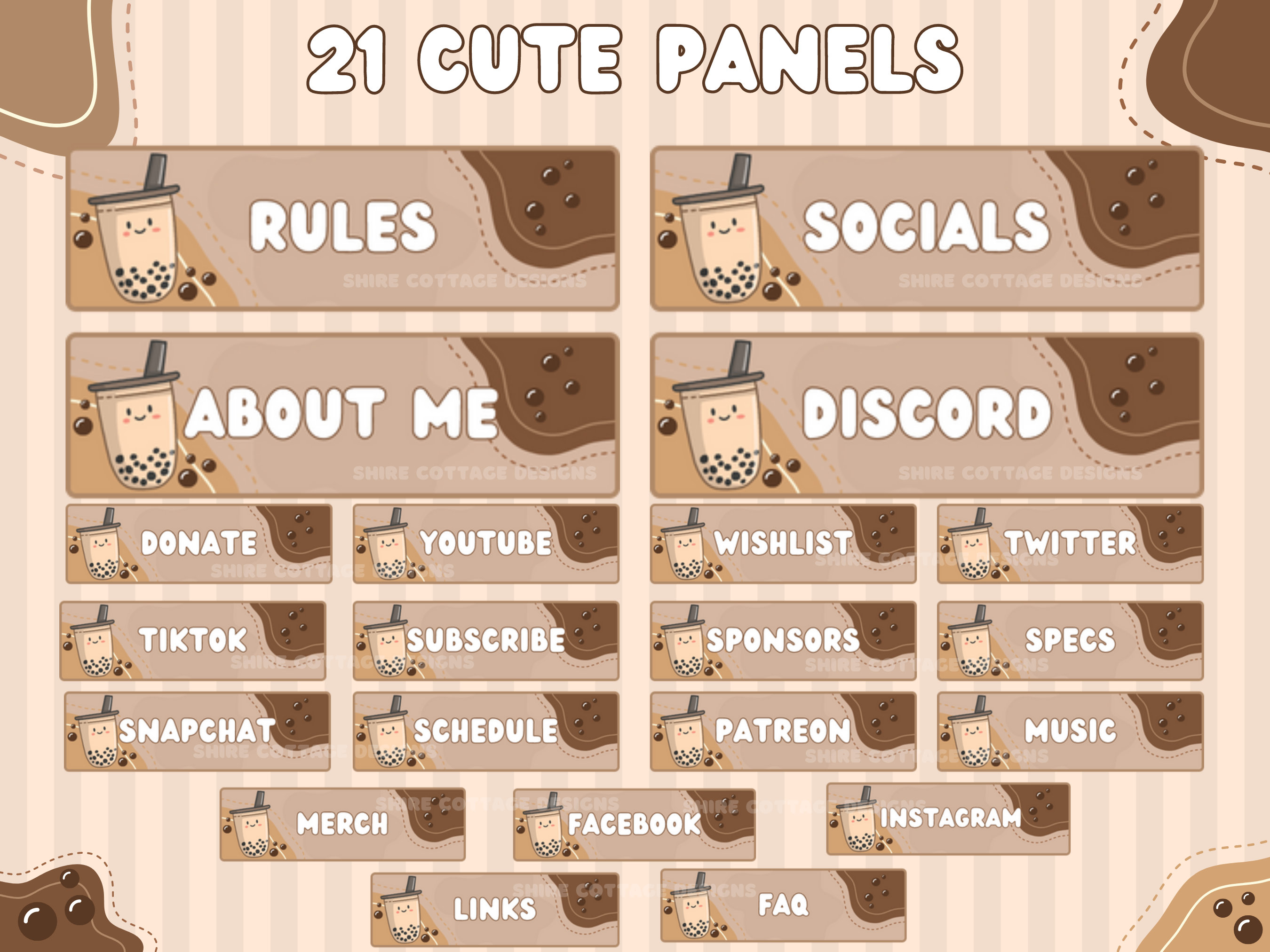 Milk Boba Tea Panels - Cute Bubble Tea Panels - Cute Stream Package ...