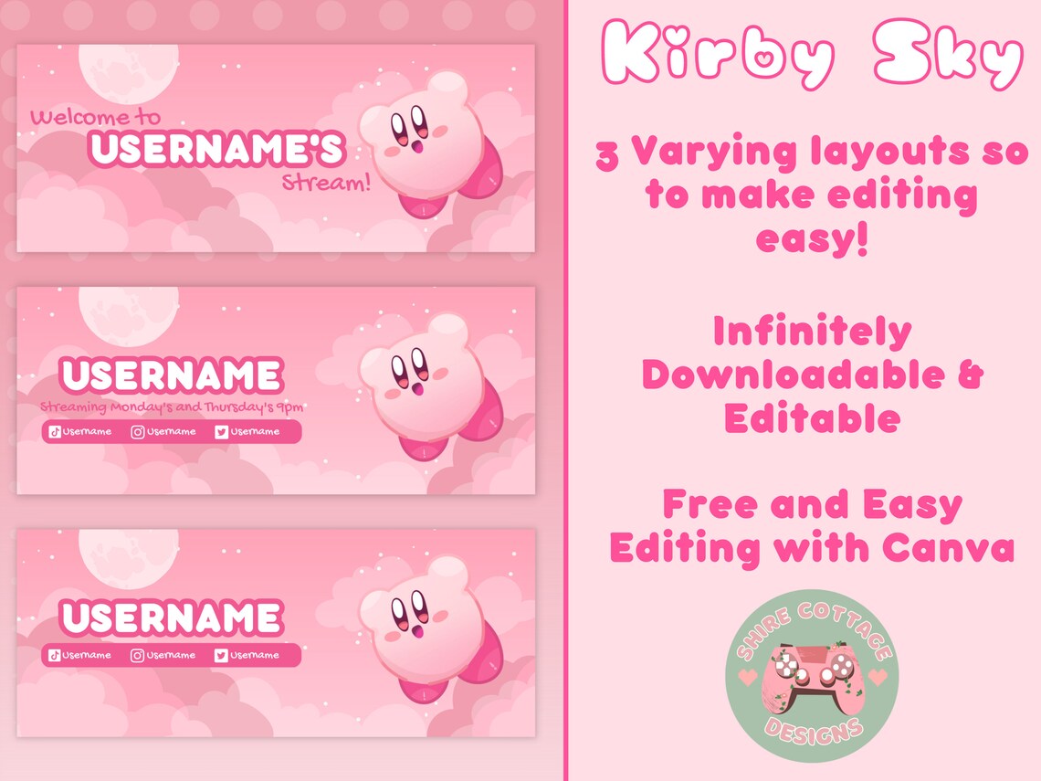 Kirby Editable Twitch Banner, Custom Twitch Banner, Kirby Twitch Pack ...