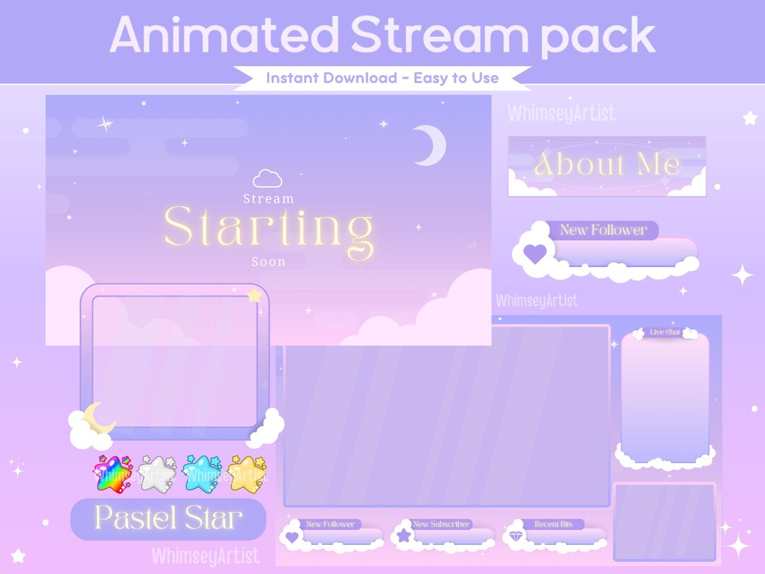 Pastel Star Animated Stream Pack | Twitch Package, Animated Cutscenes ...