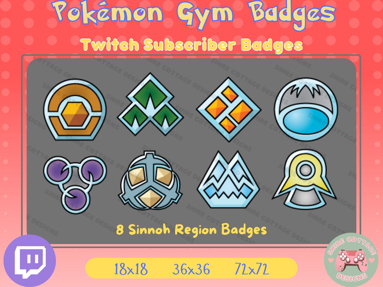 Pokemon Twitch Subscriber Badges - Sinnoh Pokemon Badges - Diamond and ...
