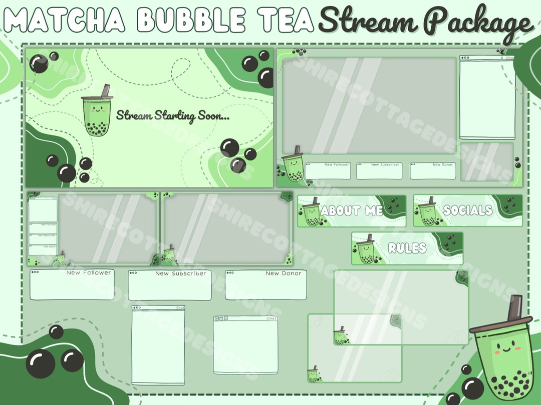 Matcha Bubble Tea Stream Pack W/animated Cutscenes! Cute - Boba - Green ...