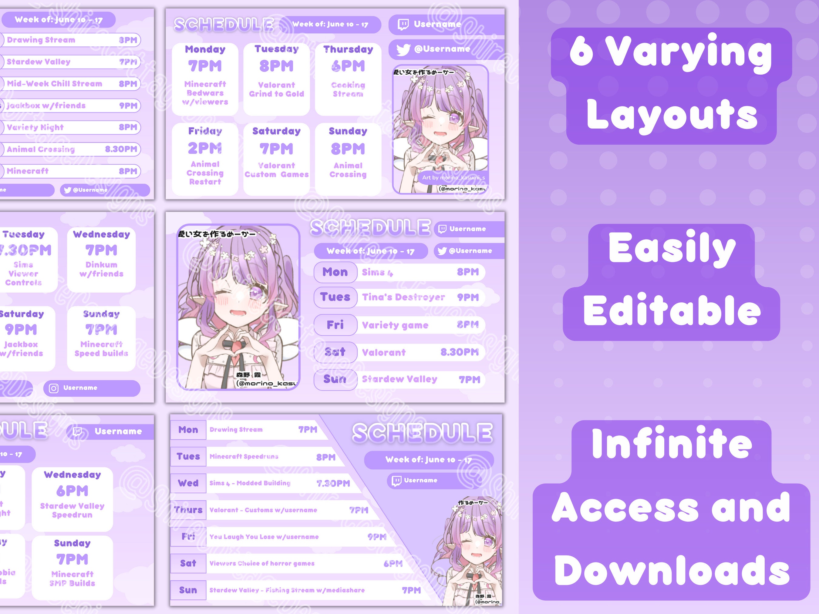 Purple Sunset Stream Schedule, Editable Stream Schedule, Twitch Package ...