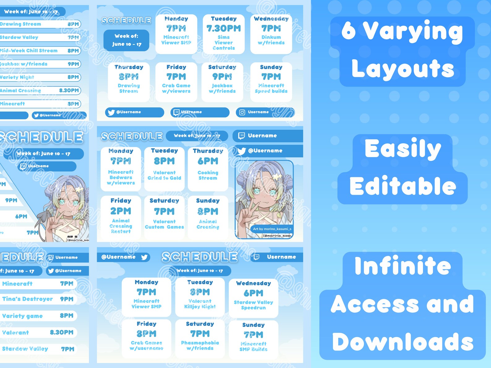 Blue Sunset Stream Schedule Template, Twitch Schedule, Blue Twitch ...