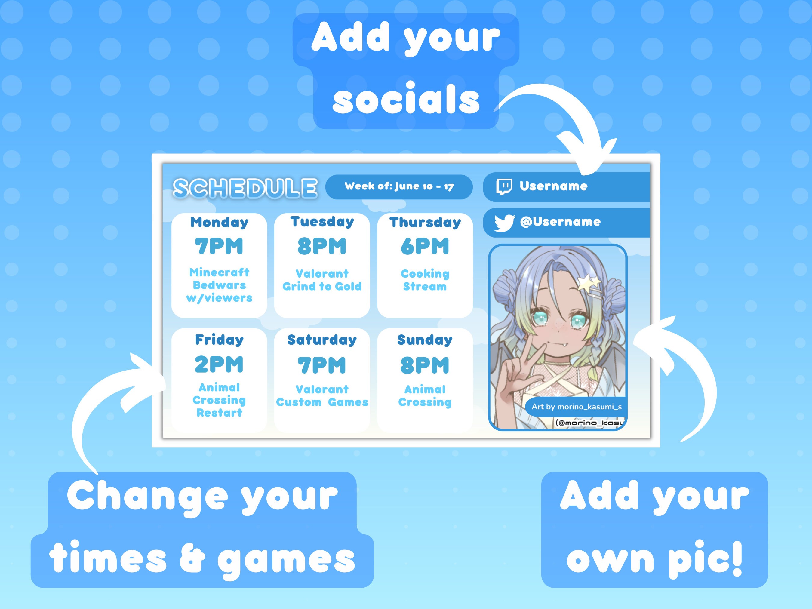 Blue Sunset Stream Schedule Template, Twitch Schedule, Blue Twitch ...