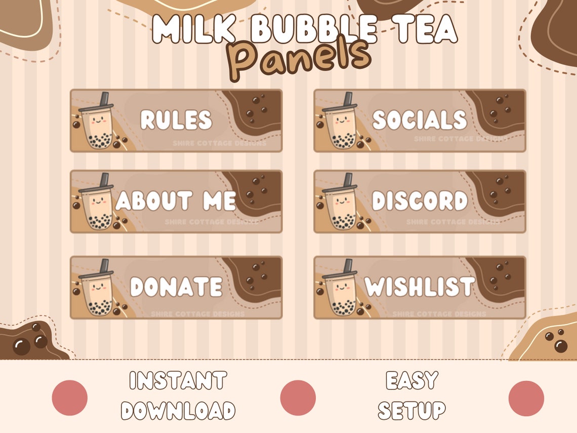 Milk Boba Tea Panels - Cute Bubble Tea Panels - Cute Stream Package ...