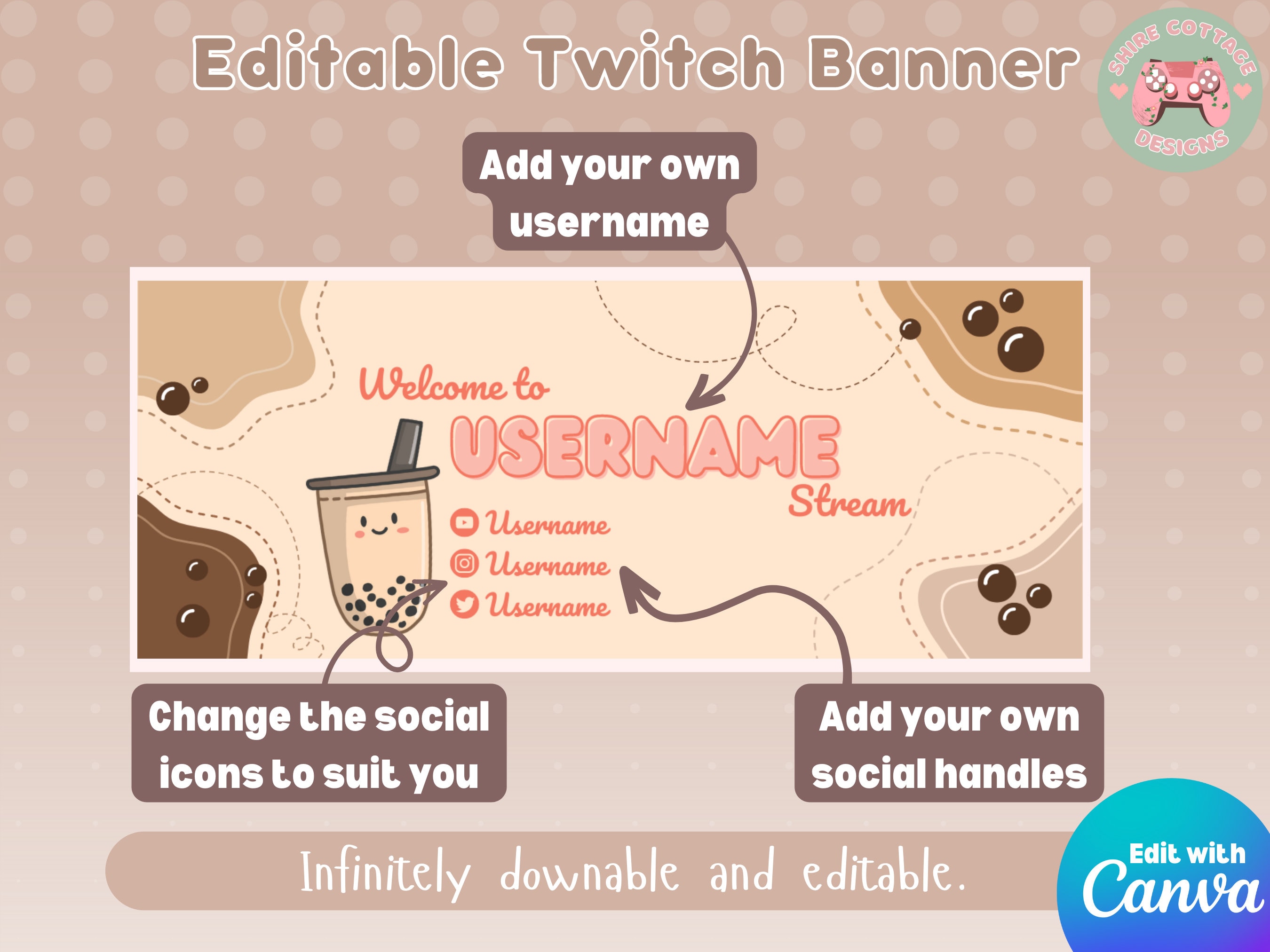 Custom Twitch Banner Milk Boba Tea Themed Bubble Tea Twitch - Etsy