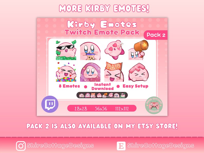 Kirby Emote Pack 1, Kirby Stream Package, Pink Emotes, Kirby Sub Badges ...