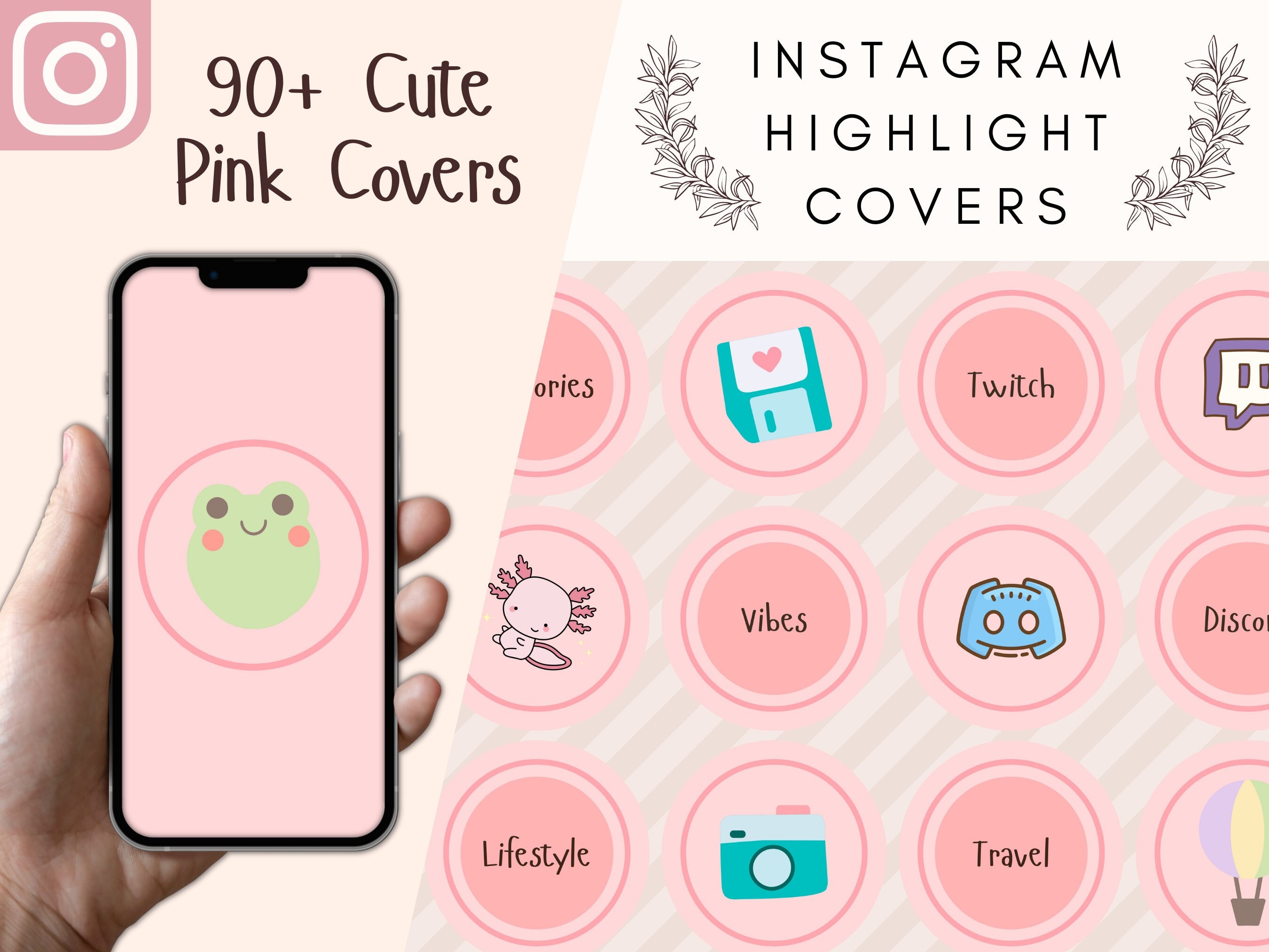 Cute Pink Instagram Highlight Covers for Streamers Streamer Accessories ...