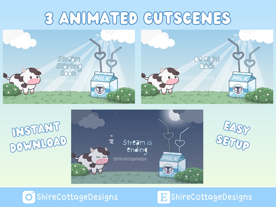 Kawaii Milk Cow Animated Cutscenes, Kawaii Cow Stream Pack, Animated ...