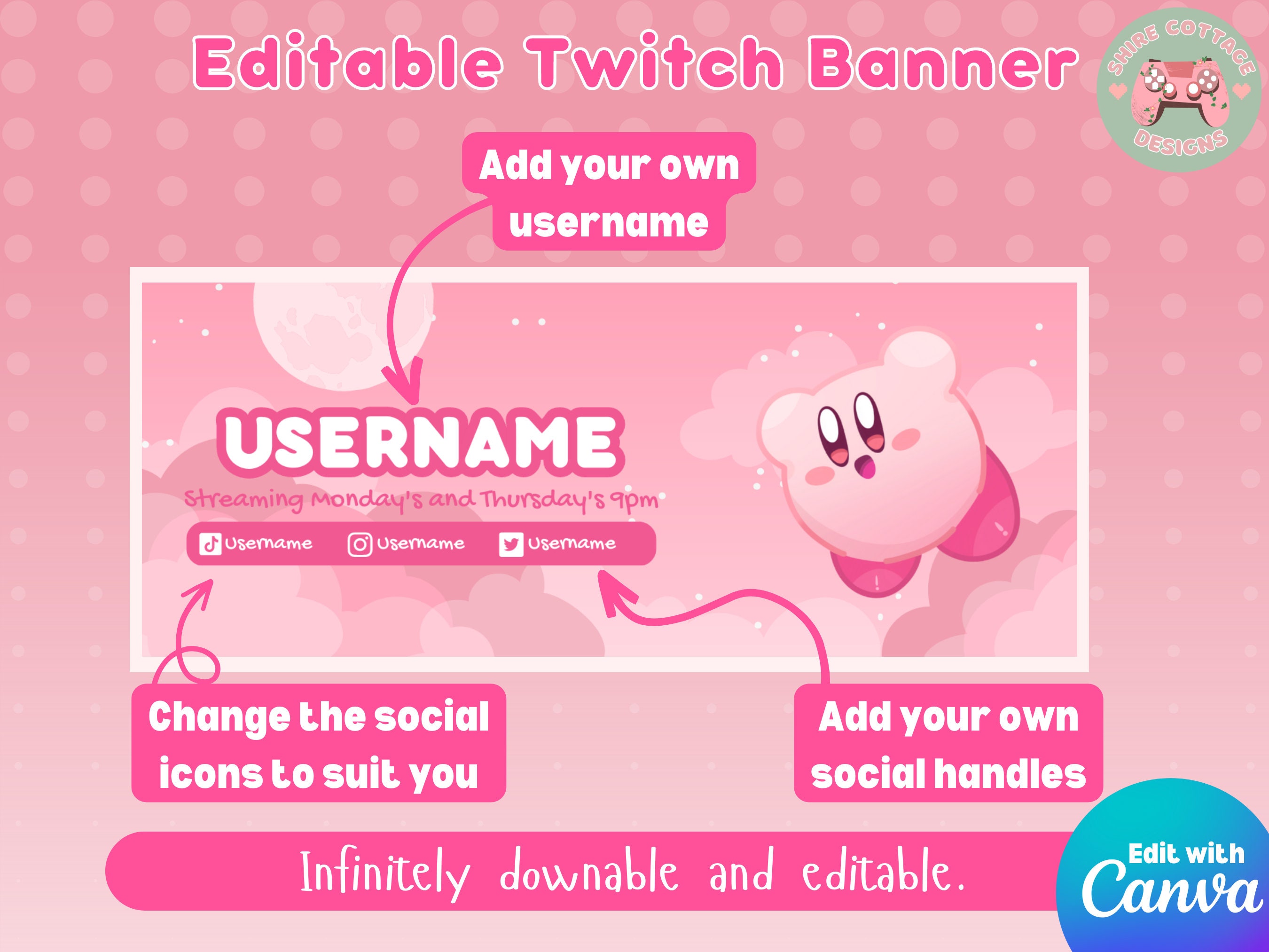 Kirby Editable Twitch Banner, Custom Twitch Banner, Kirby Twitch Pack ...