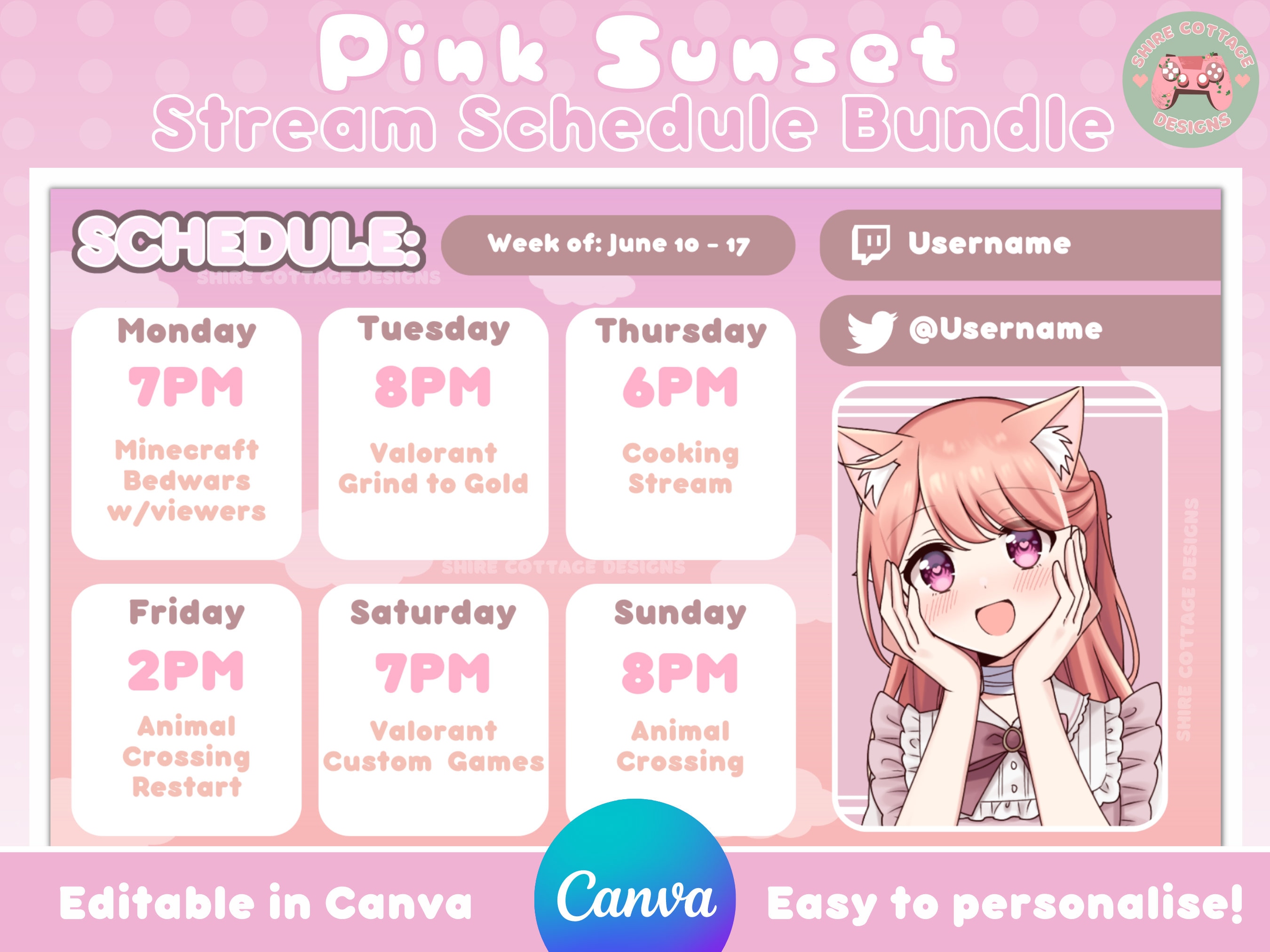 Pink Sunset Themed Stream Schedule Pink Stream Schedule - Etsy