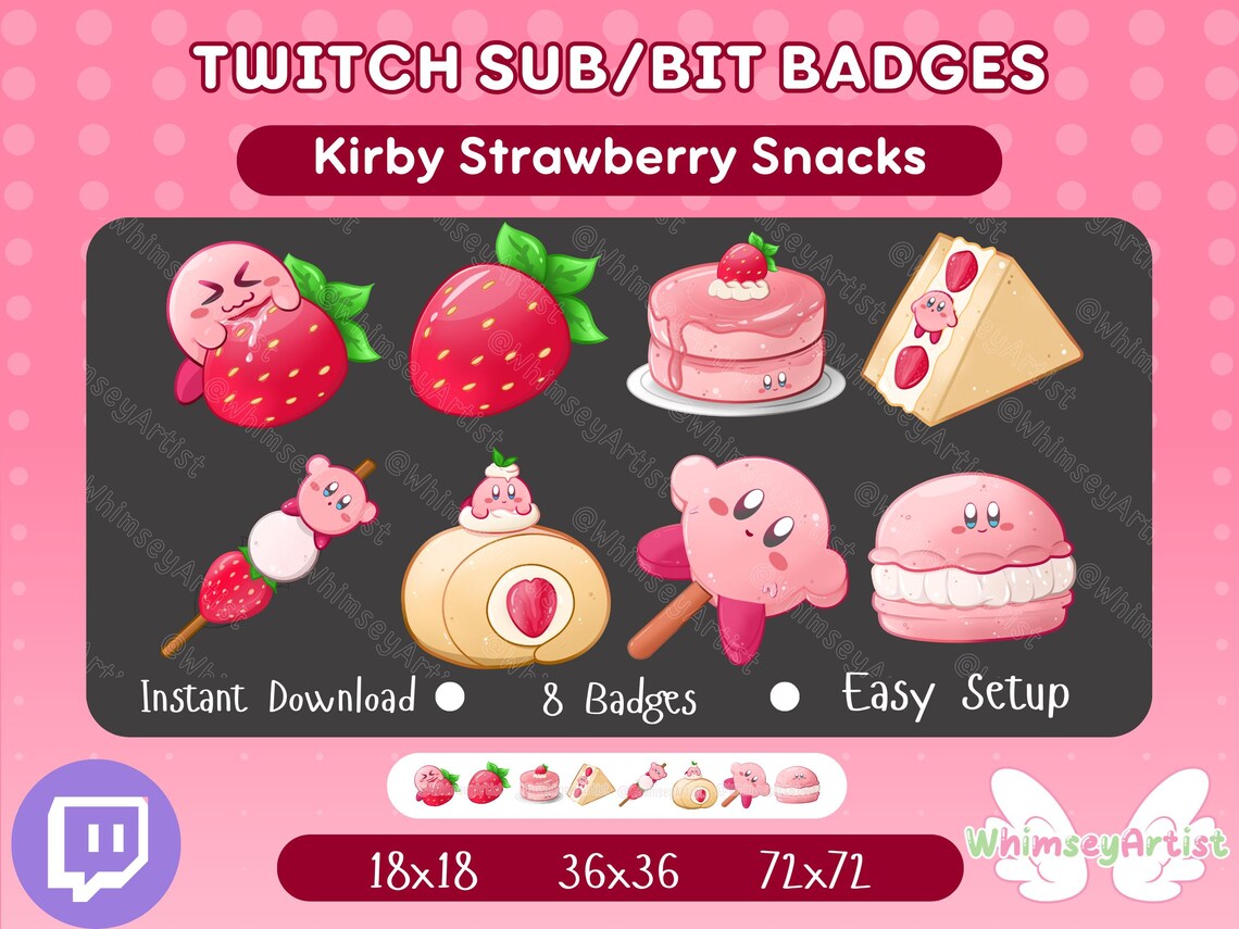 Kirby Strawberry Snack Sub/bit Badge Bundle | Kirby Badges, Twitch ...