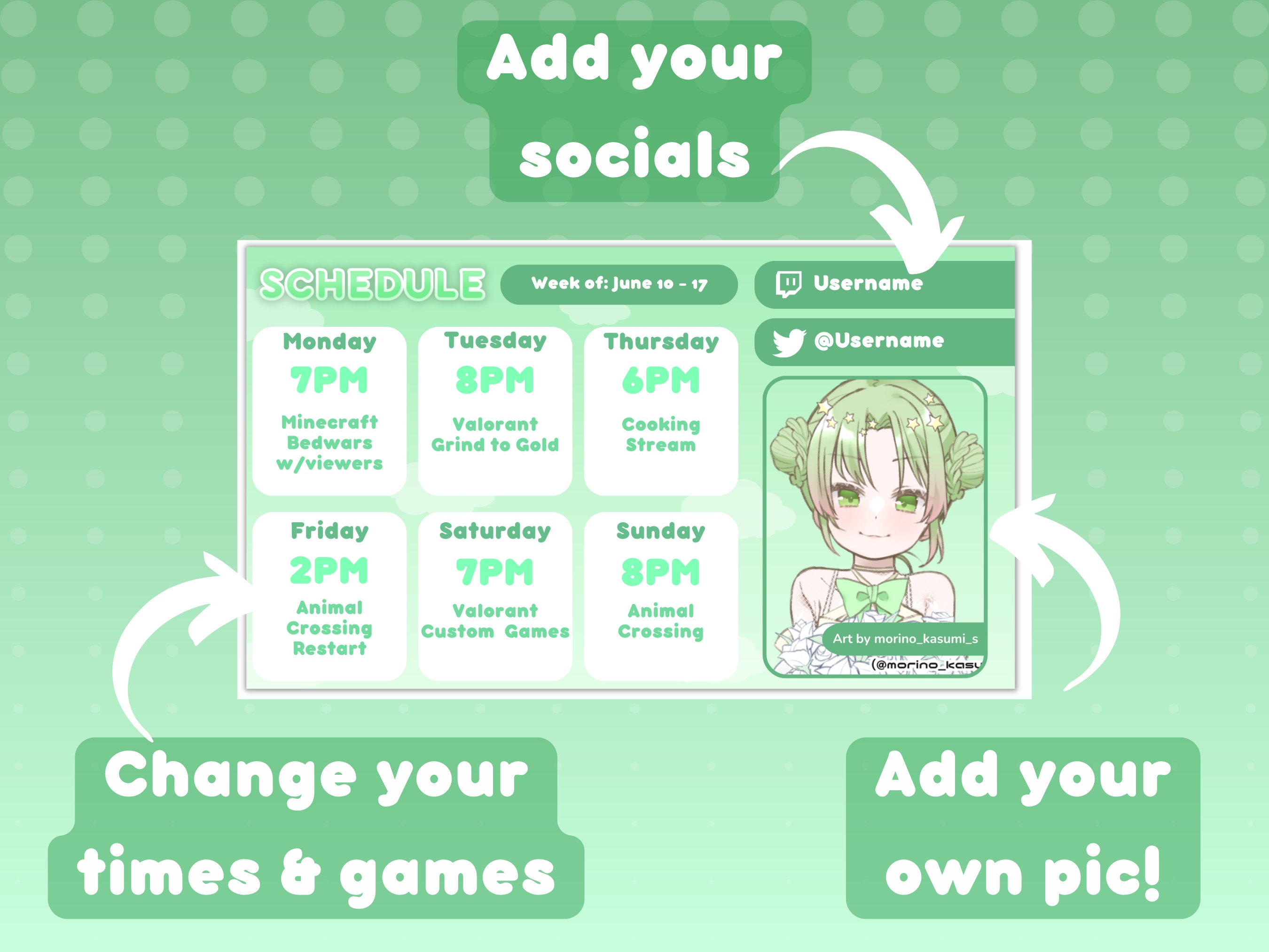 Green Sunset Stream Schedule Bundle, Green Twitch Accessories, Stream ...