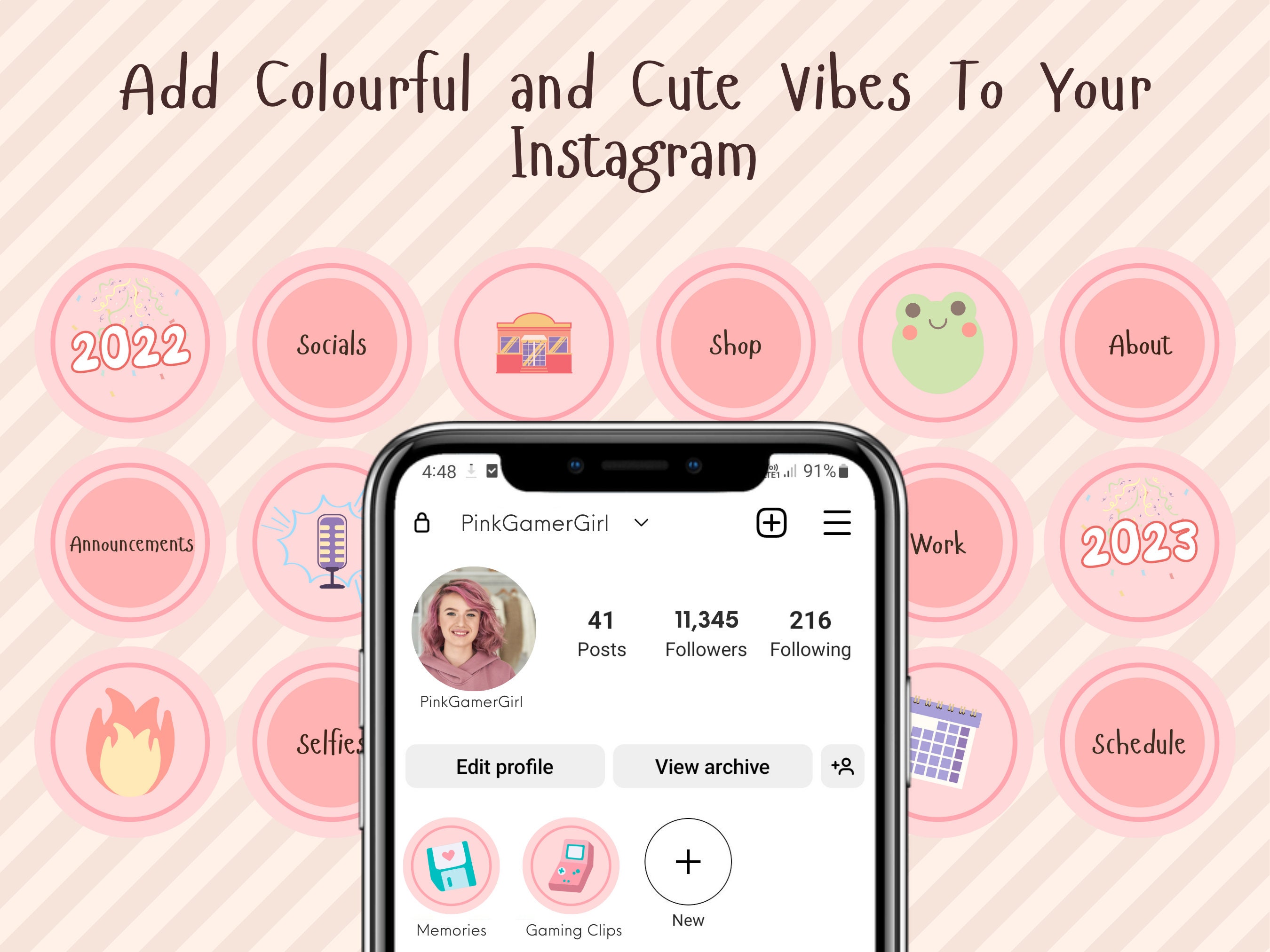 Cute Pink Instagram Highlight Covers for Streamers Streamer Accessories ...
