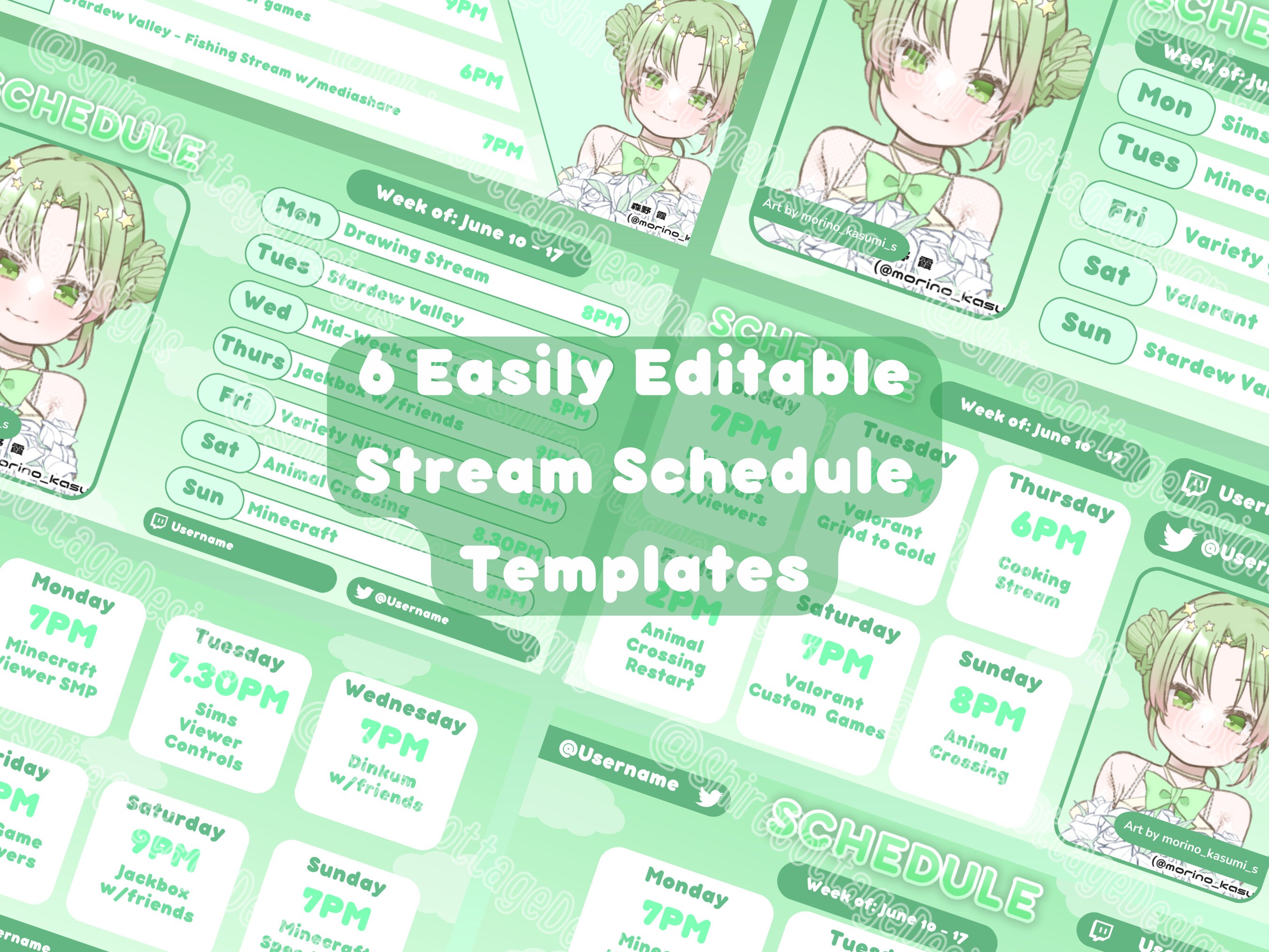 Green Sunset Stream Schedule Bundle, Green Twitch Accessories, Stream ...
