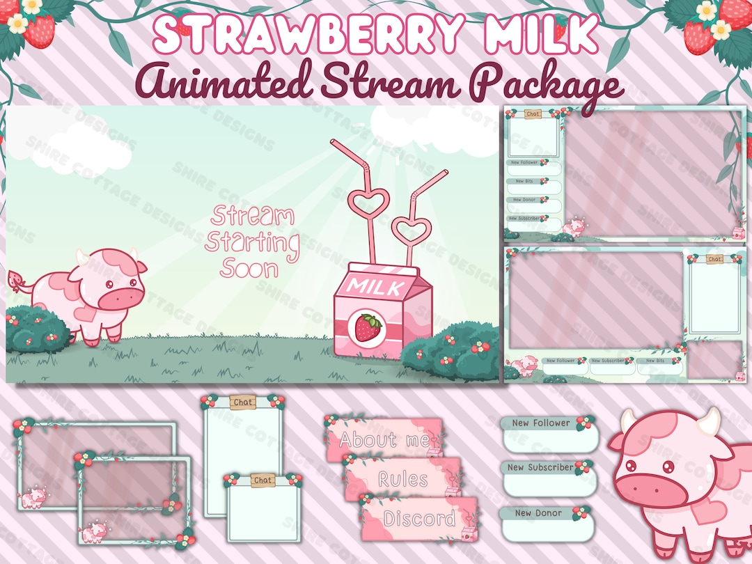 Strawberry Milk Twitch Stream Package Ww/animated Cutscenes - Kawaii ...
