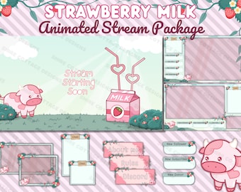 Twitch Stream Overlay Package Cute Pink Strawberry Dessert - Etsy