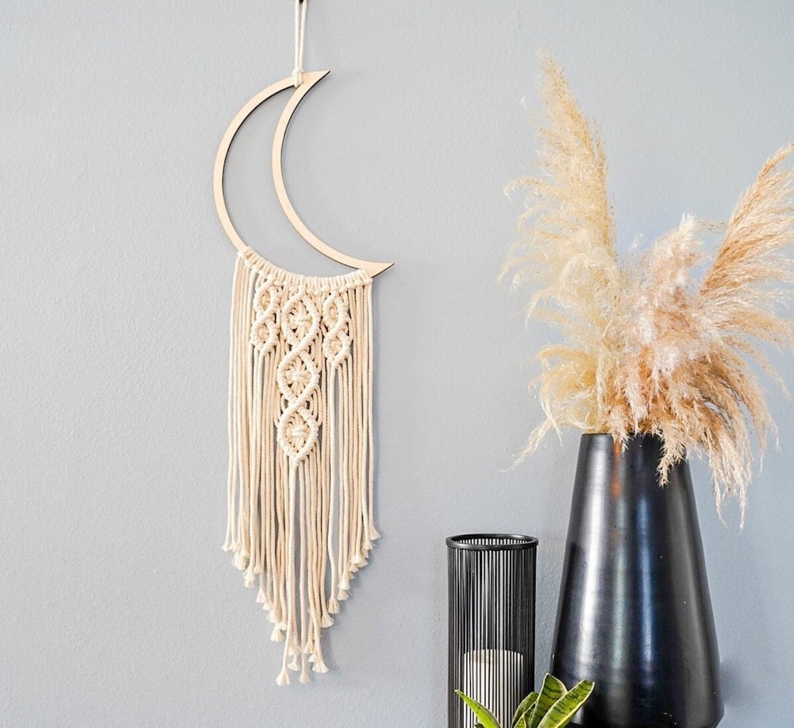 Luna Crescent Moon Macrame Boho Wall Hanging | Boho Home Decor ...